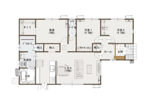 木目のナチュラル3LDK【HS-059】 | 平屋工務店｜鳥取・倉吉・米子・松江・出雲・浜田・益田の新築ローコスト平屋住宅専門店